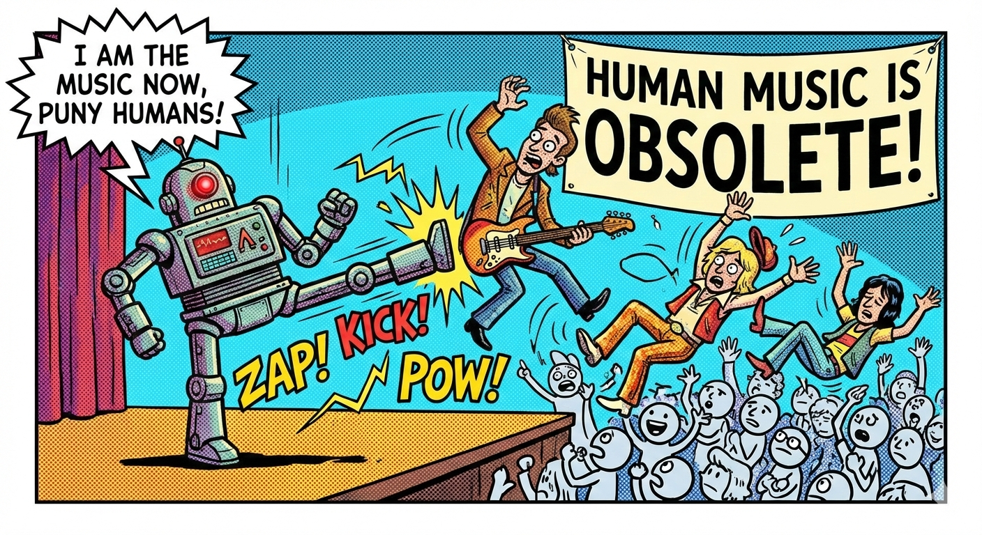 AI droid kicks band off stage at a live event and takes over concert ...